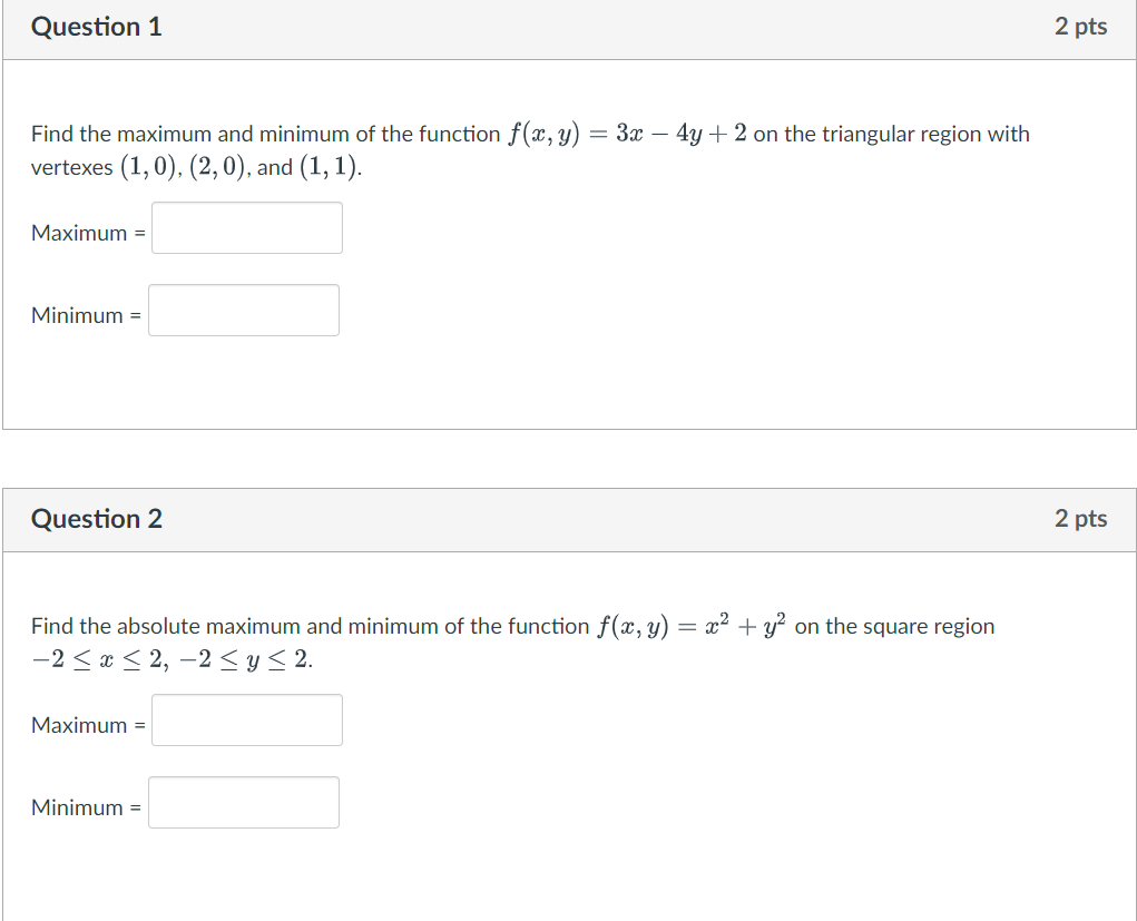 Solved Find The Maximum And Minimum Of The Function