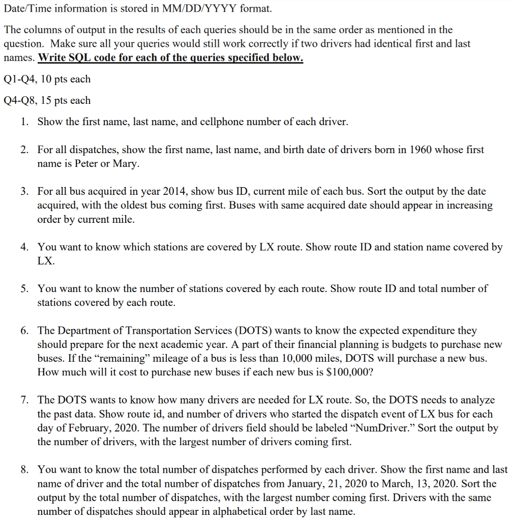 Solved Date/Time information is stored in MM/DD/YYYY | Chegg.com