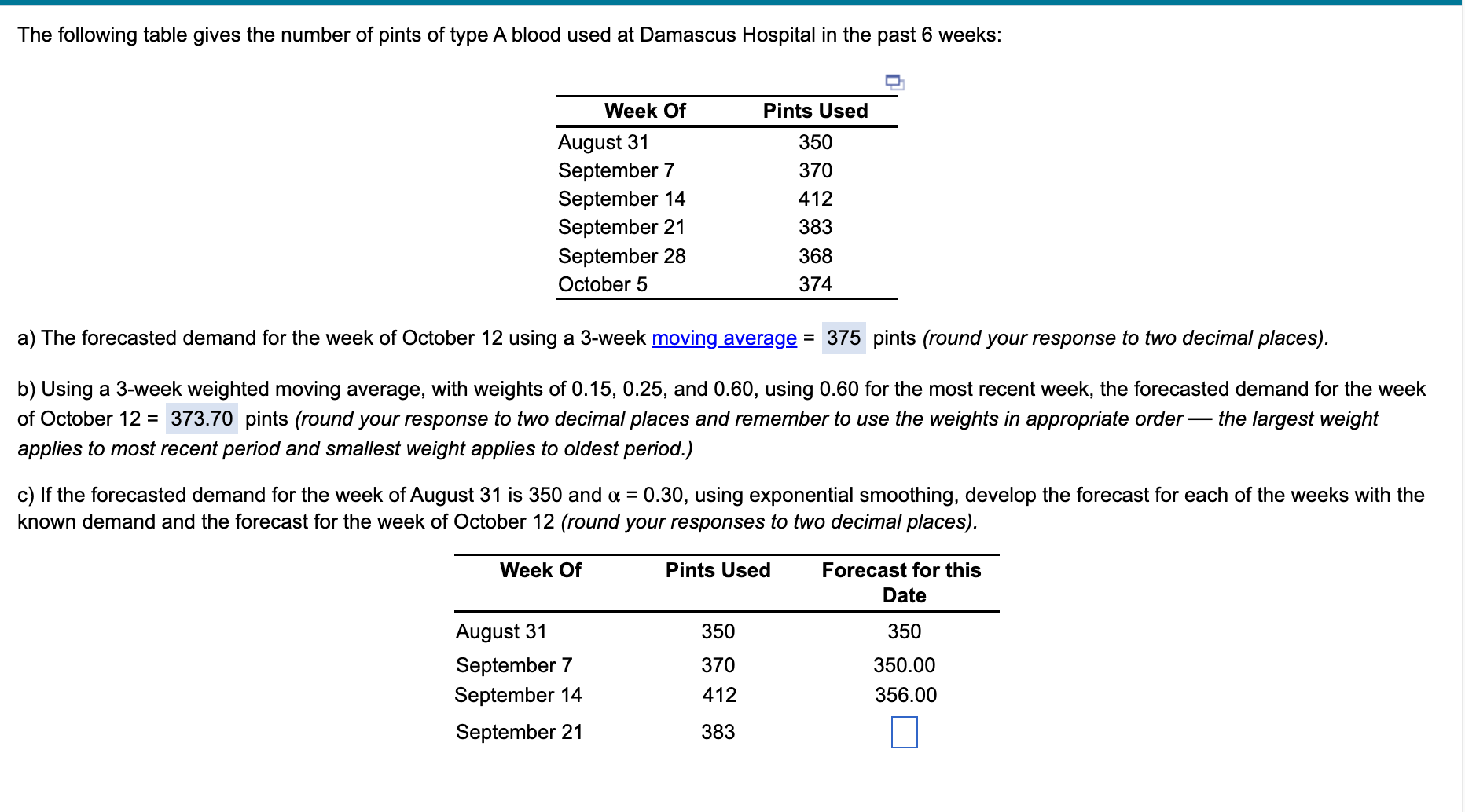 Solved The following table gives the number of pints of type | Chegg.com