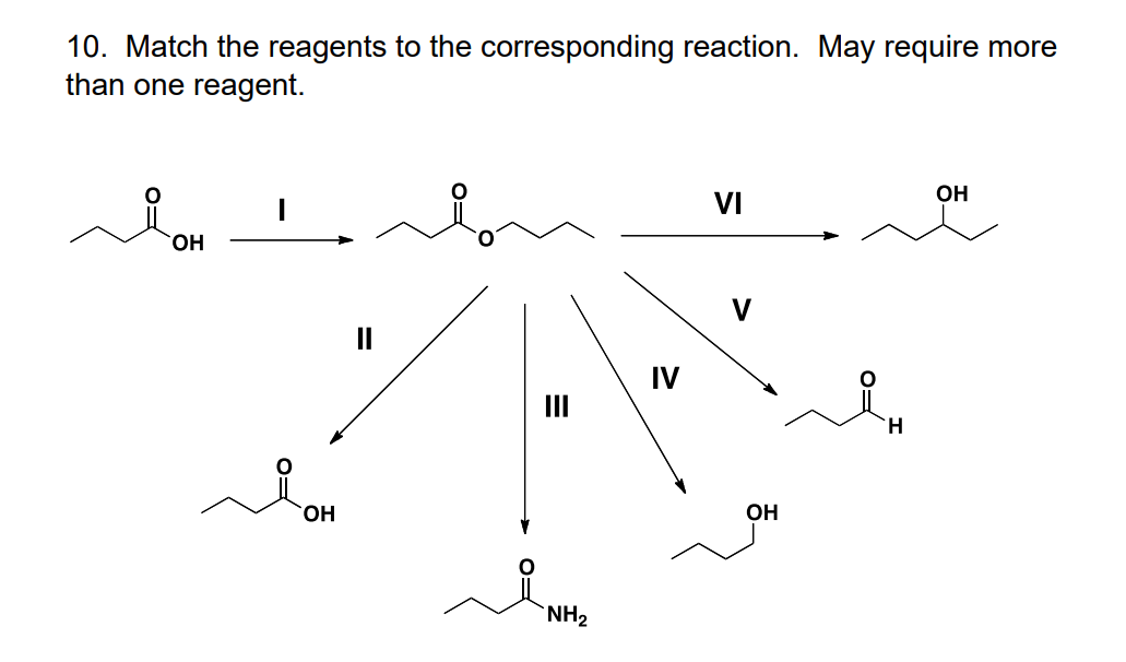 Solved 10. Match the reagents to the corresponding reaction. | Chegg.com