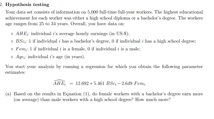 Solved 2. Hypothesis testing Your data set consists of | Chegg.com