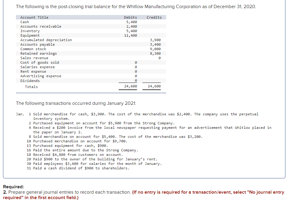 Solved 1. & 3. Enter the beginning balances as of January 1, | Chegg.com