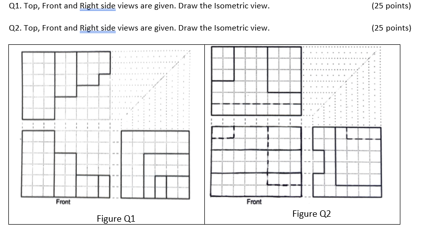 Solved Q1. Top, Front and Right side views are given. Draw | Chegg.com