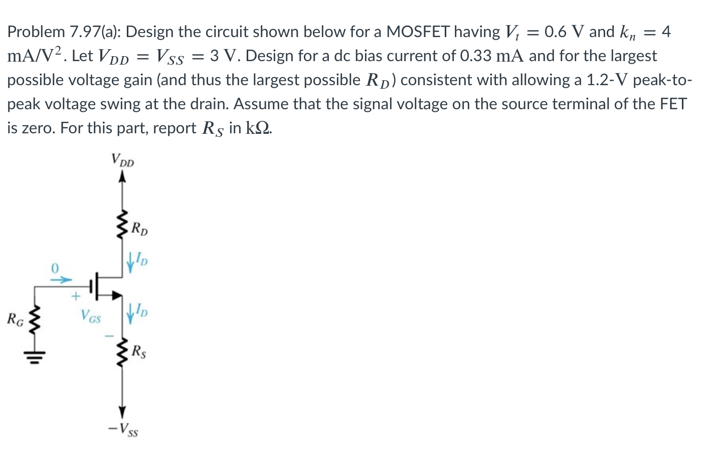 Solved = Vss = Problem 7.97(a): Design the circuit shown | Chegg.com