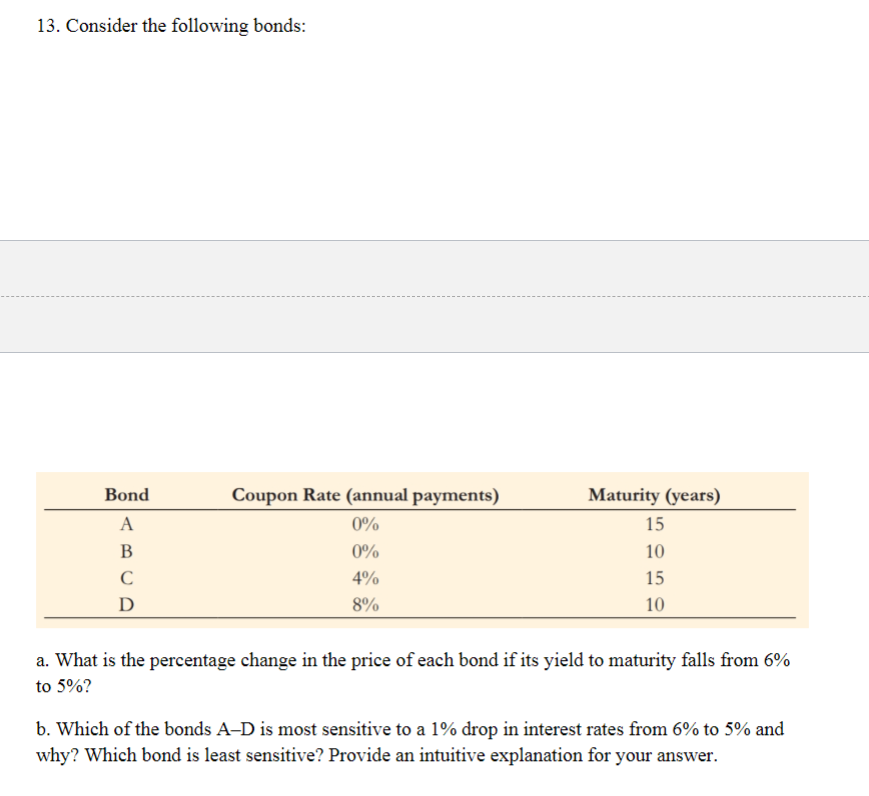 Solved 13. Consider the following bonds: a. What is the | Chegg.com