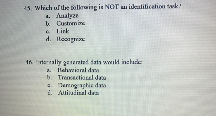 Solved 45. Which of the following is NOT an identification | Chegg.com