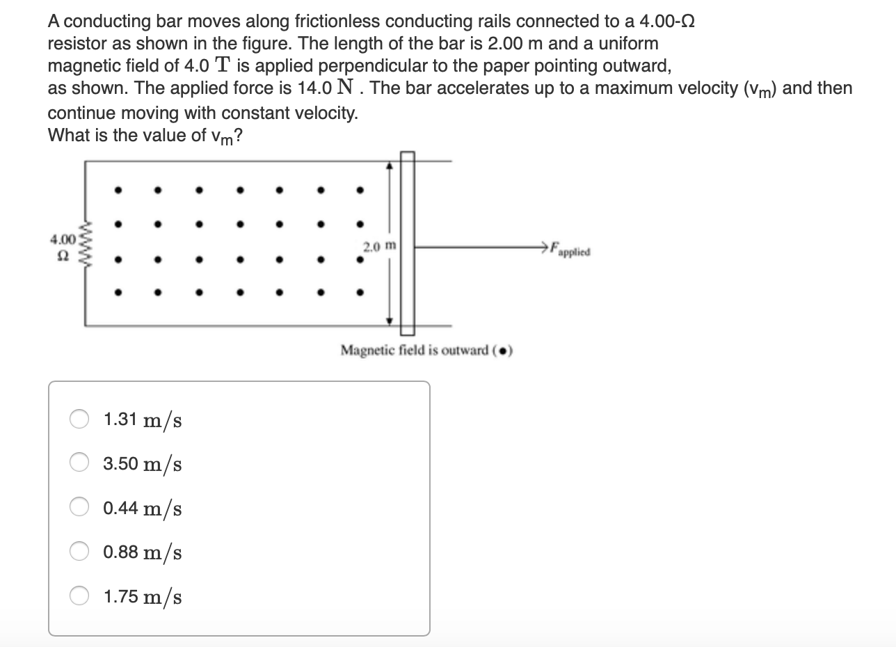 Solved A conducting bar moves along frictionless conducting | Chegg.com