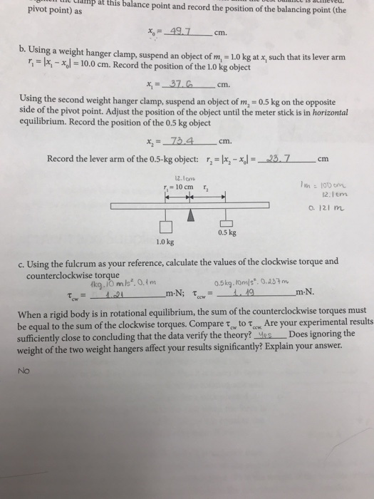Solved e u this balance point and record the position of the | Chegg.com