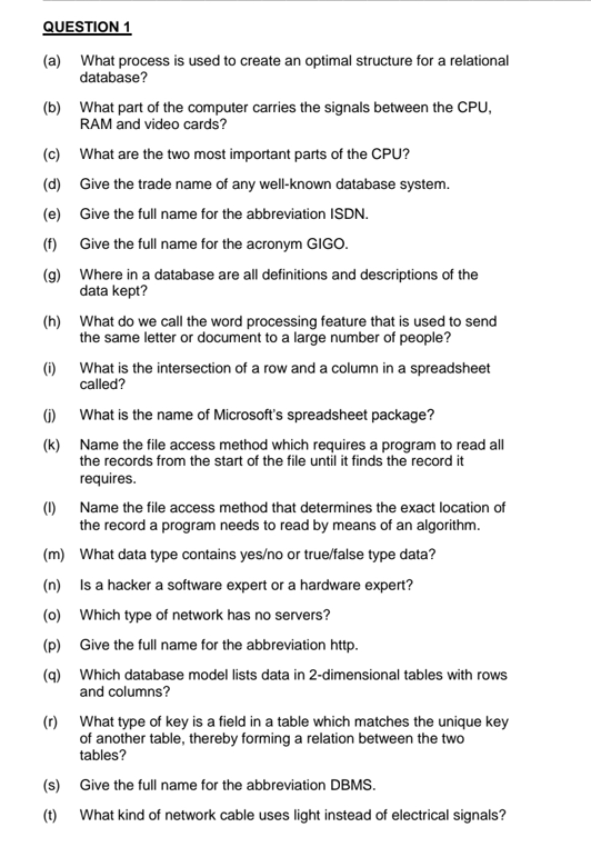Solved QUESTION 1 (a) What process is used to create an | Chegg.com