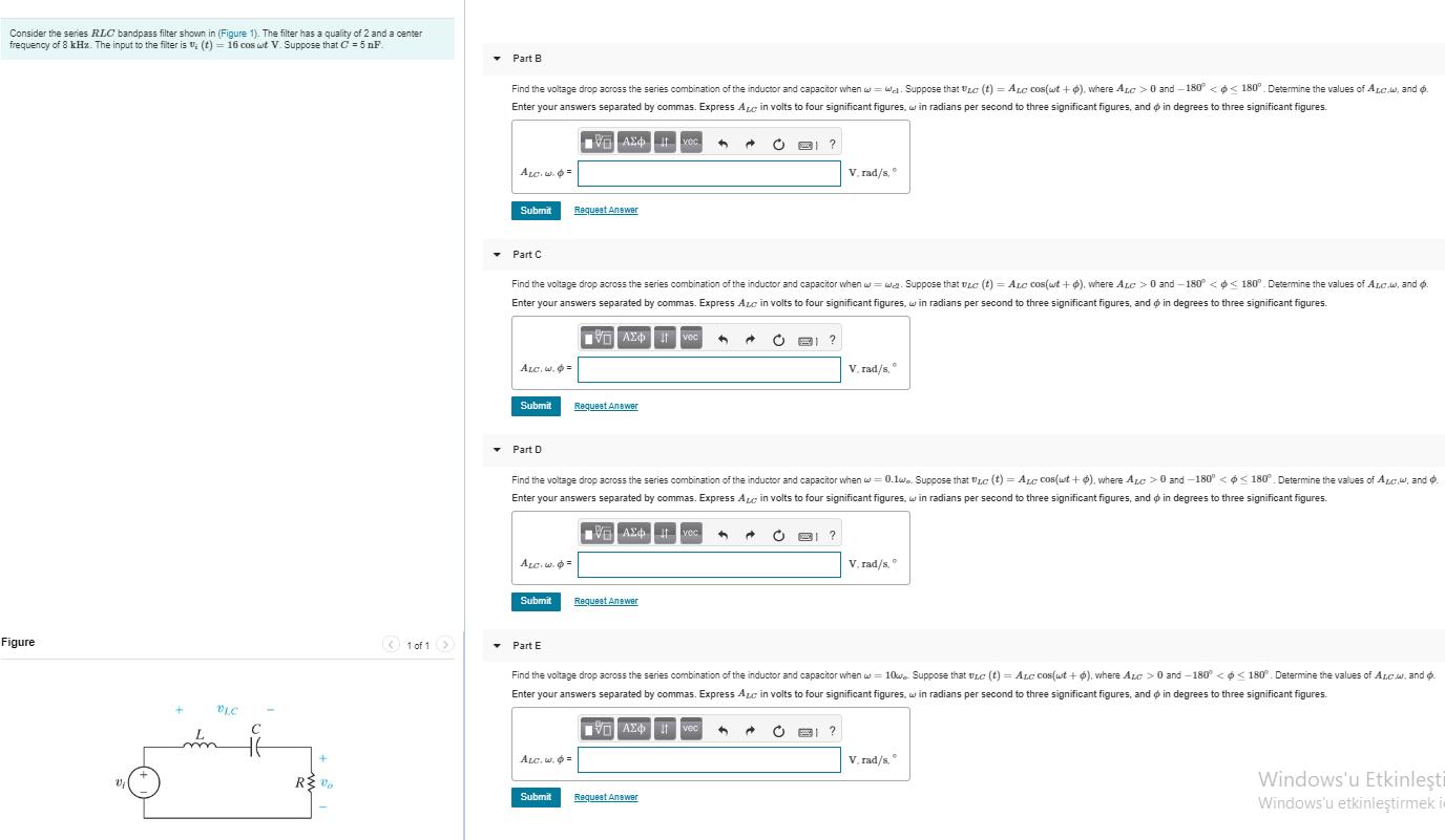 Solved Consider the series RLC bandpass filter shown in | Chegg.com