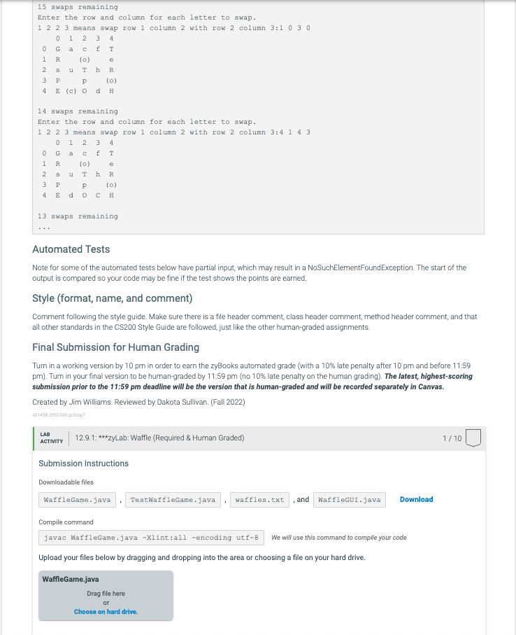 Solved 12.9⋆⋆⋆zyLab: Waffle (Required \& Human Graded) This | Chegg.com