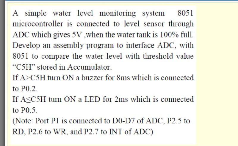 Solved A simple water level monitoring system 8051 | Chegg.com