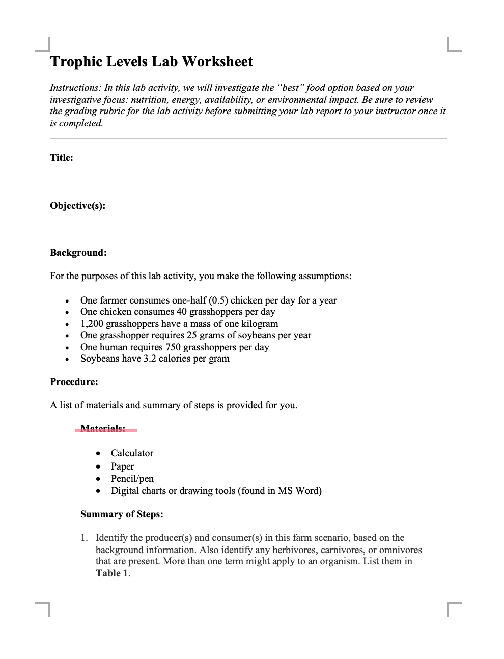 Solved L Trophic Levels Lab Worksheet Instructions: In this | Chegg.com