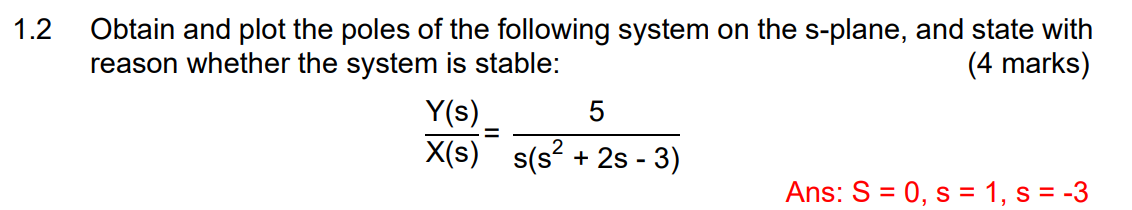 Solved 1.2 Obtain and plot the poles of the following system | Chegg.com
