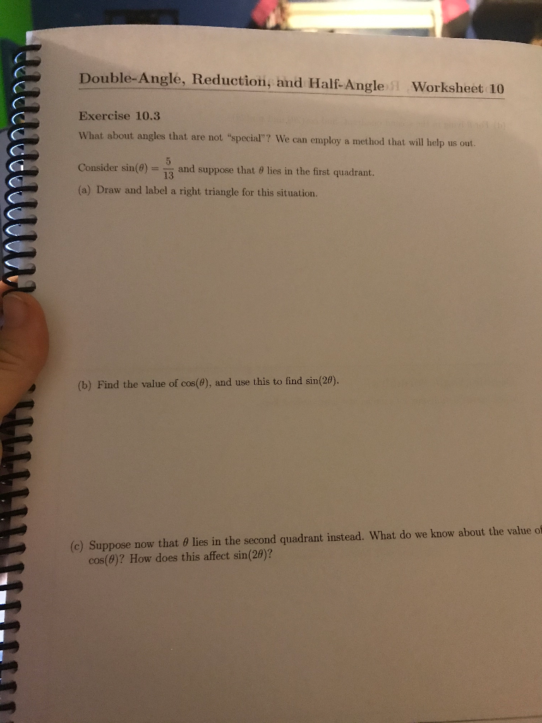 Solved Double-Angle, Reduction, and Half-Angle 1 Worksheet | Chegg.com