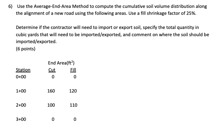 Solved 6) Use the Average-End-Area Method to compute the | Chegg.com