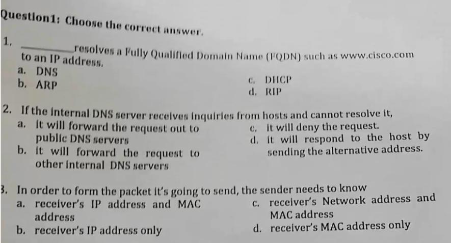 Solved Question1: Choose the correct answer. 1 resolves a | Chegg.com