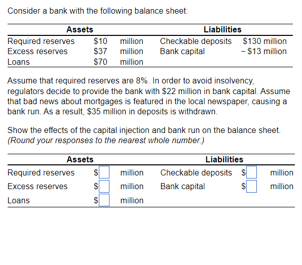 Solved Consider a bank with the following balance sheet: | Chegg.com