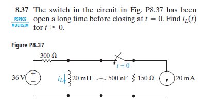 Solved 8.37 The switch in the circuit in Fig. P8.37 has been | Chegg.com