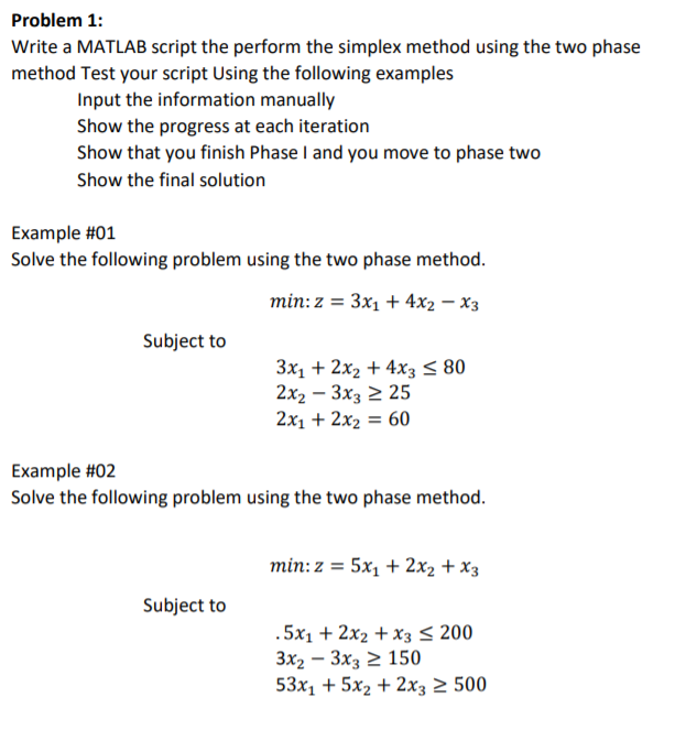 Problem 1: Write a MATLAB script the perform the | Chegg.com