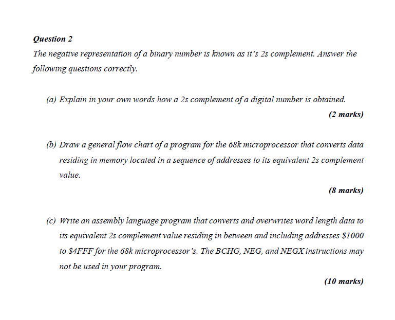 Solved Question 2 The negative representation of a binary | Chegg.com