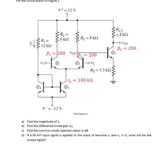 Solved For the circuit shown in Figure 1. V+ = 12 V Rc2 WW W | Chegg.com