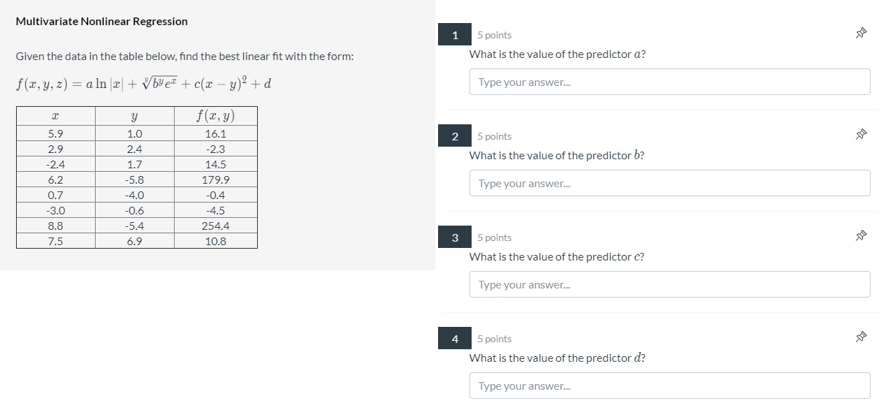 Solved Multivariate Nonlinear Regression 1 5 points Given | Chegg.com