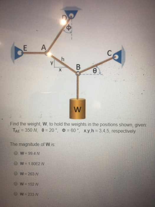 Solved E A Find the weight, W, to hold the weights in the | Chegg.com