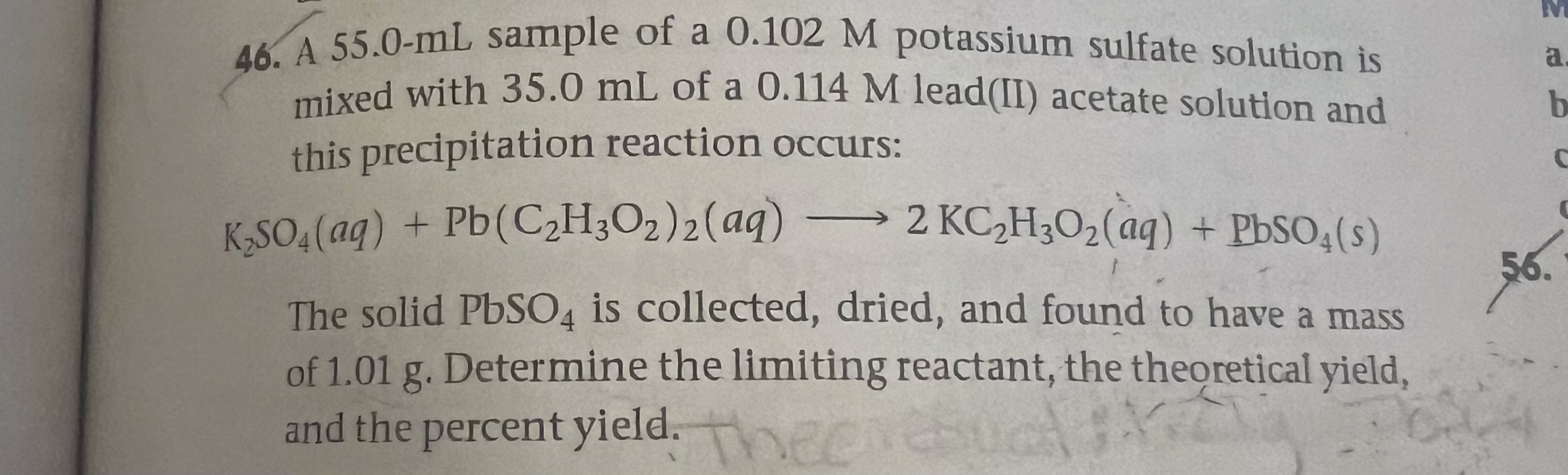 Solved 46. A \\( 55.0-\\mathrm{mL} \\) sample of a \\( 0.102 | Chegg.com
