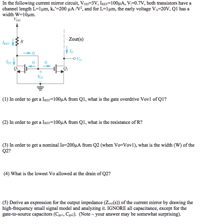 Solved In the following current mirror circuit, VDD=3V, | Chegg.com