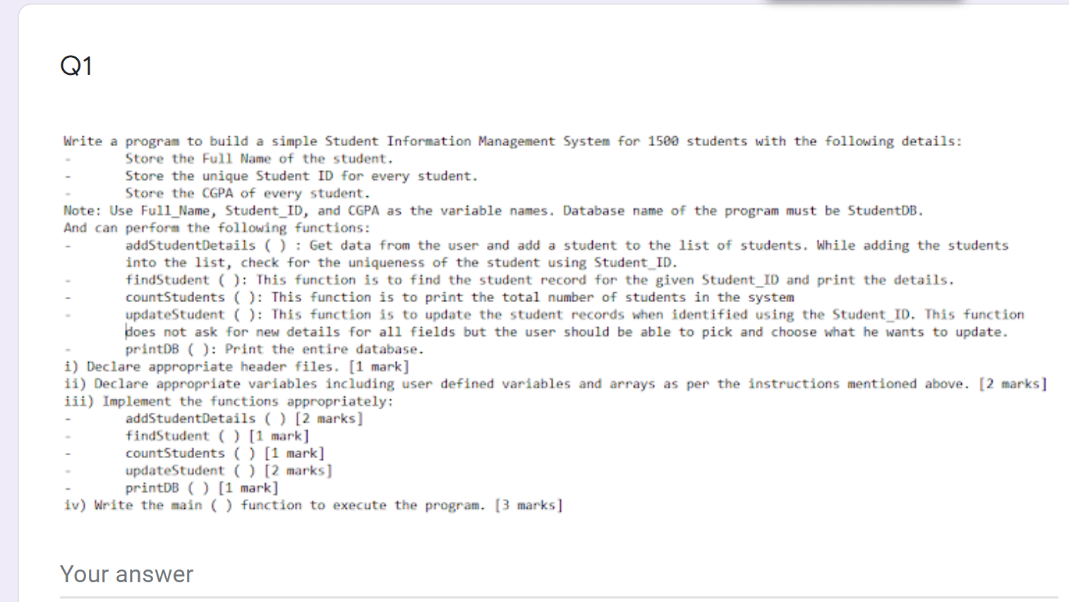 Solved Q1 Write a program to build a simple Student | Chegg.com