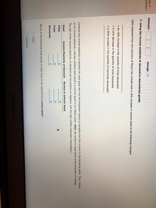 Solved lor of Attempts Average: 12 7. Using the income | Chegg.com