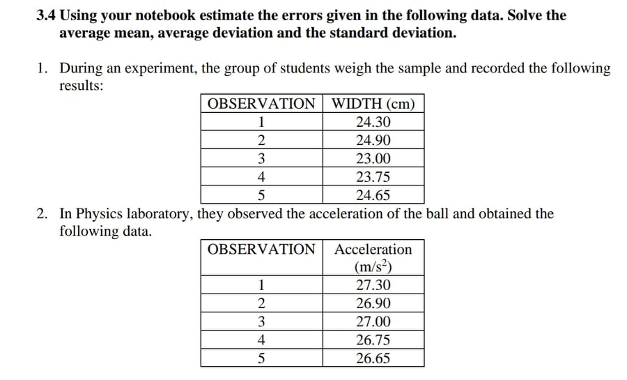 Solved 3.4 Using your notebook estimate the errors given in | Chegg.com