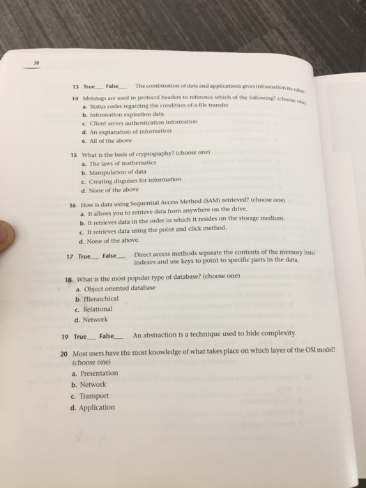Solved 38 13 True- aseThe combination of data and | Chegg.com