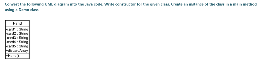 Solved Convert the following UML diagram into the Java code. | Chegg.com