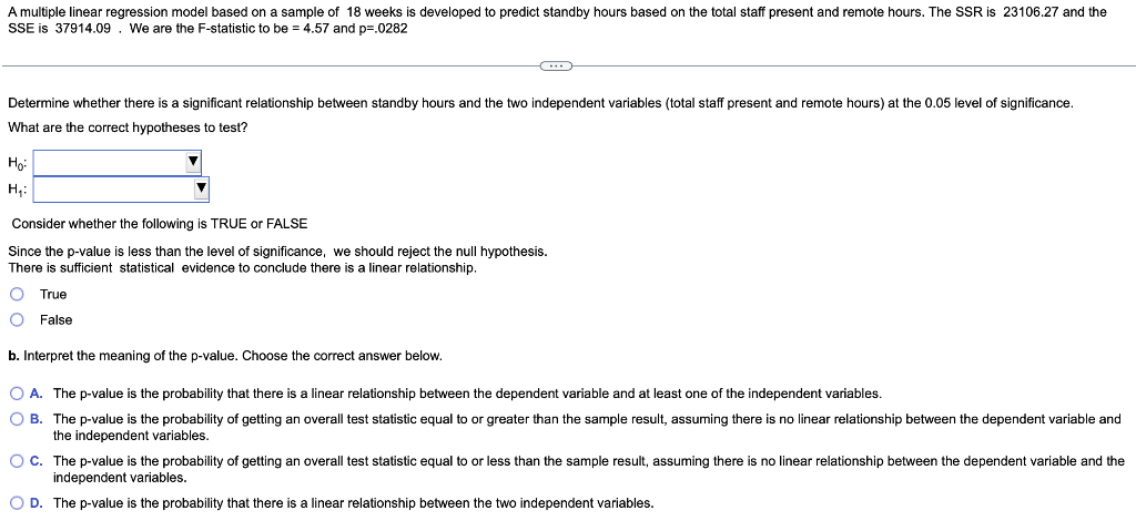 Solved A multiple linear regression model based on a sample | Chegg.com