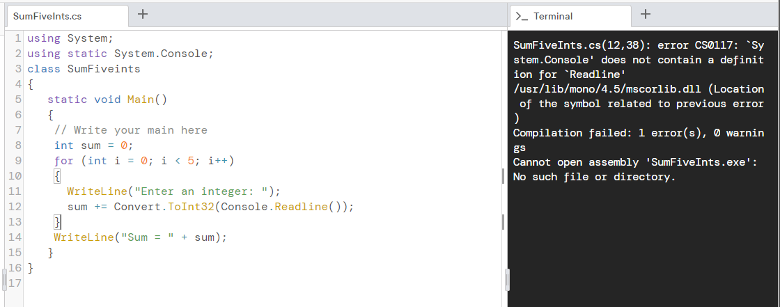 Solved In Visual C Write An Application Named Sumfiveints