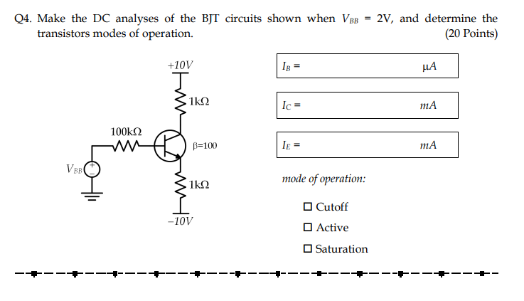 [Solved]: Q4. Make the DC analyses of the BJT circuits sho