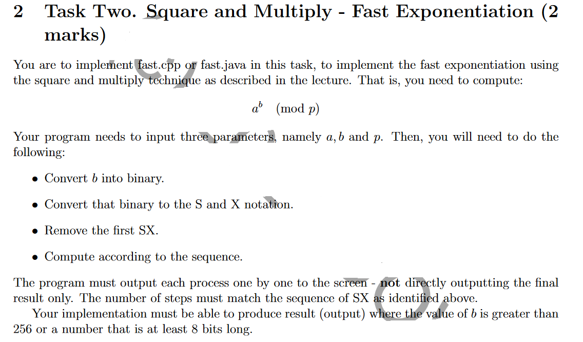2 Task Two. Square and Multiply - Fast Exponentiation | Chegg.com