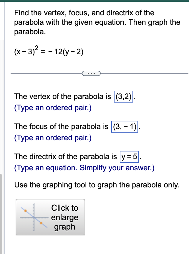 [Solved]: Find the vertex, focus, and directrix of the par