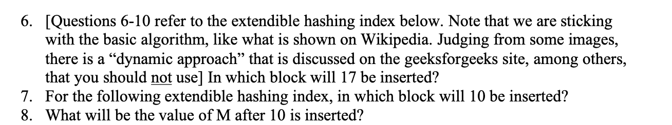 Solved 6. [Questions 6-10 refer to the extendible hashing | Chegg.com