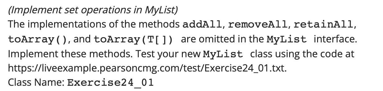 Solved (Implement set operations in MyList) The | Chegg.com