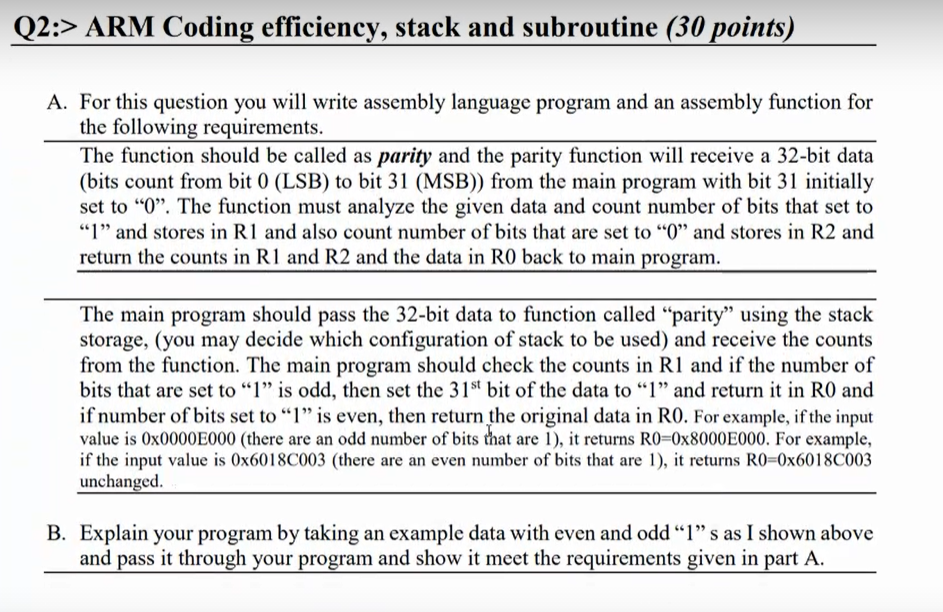Q2:> ARM Coding efficiency, stack and subroutine (30 | Chegg.com