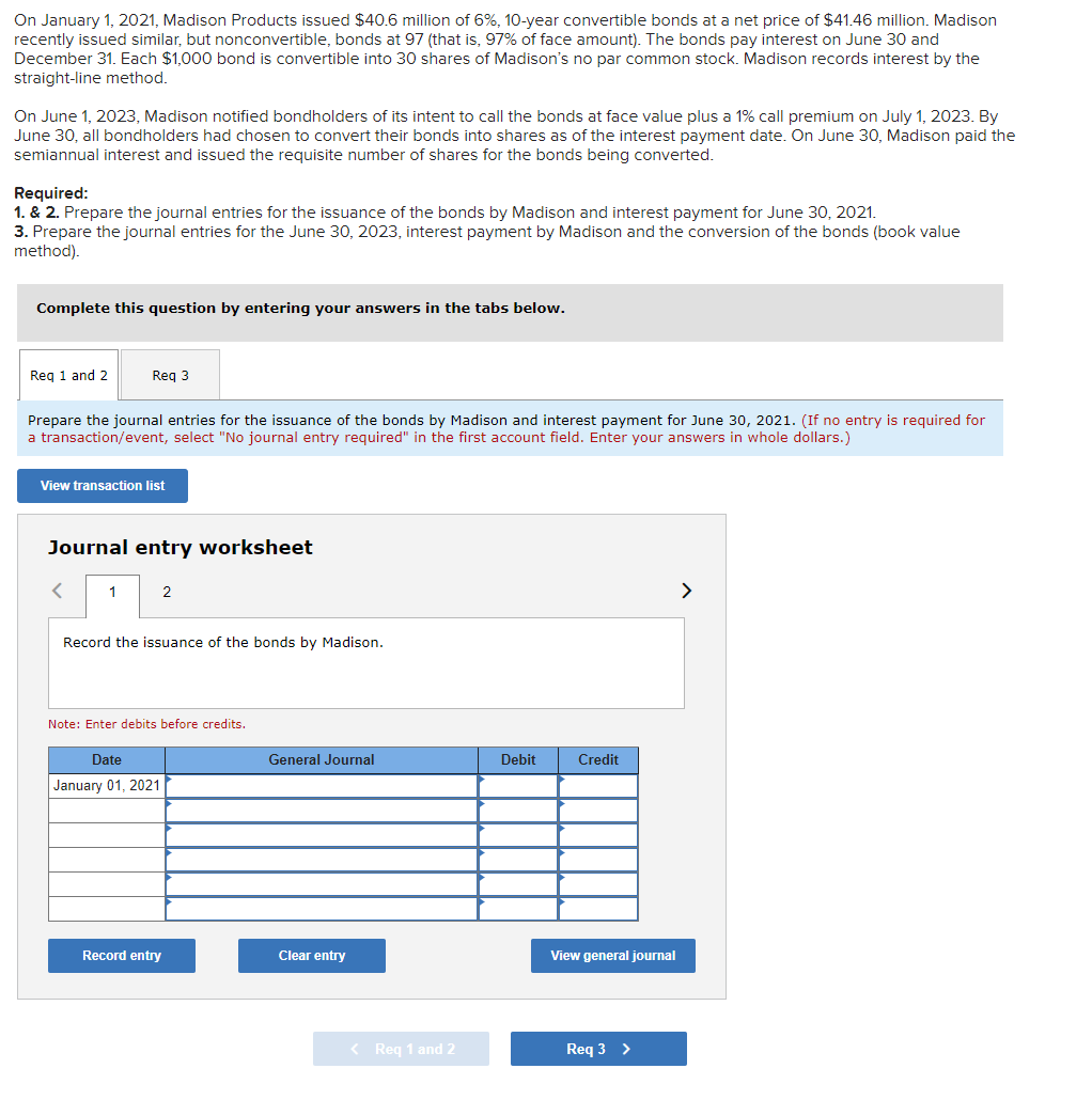 Solved On January 1, 2021, Madison Products issued $40.6 | Chegg.com
