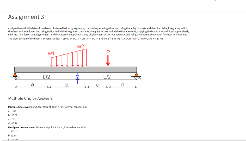 Solved Assignment 3 Analyse the statically determinate beam | Chegg.com