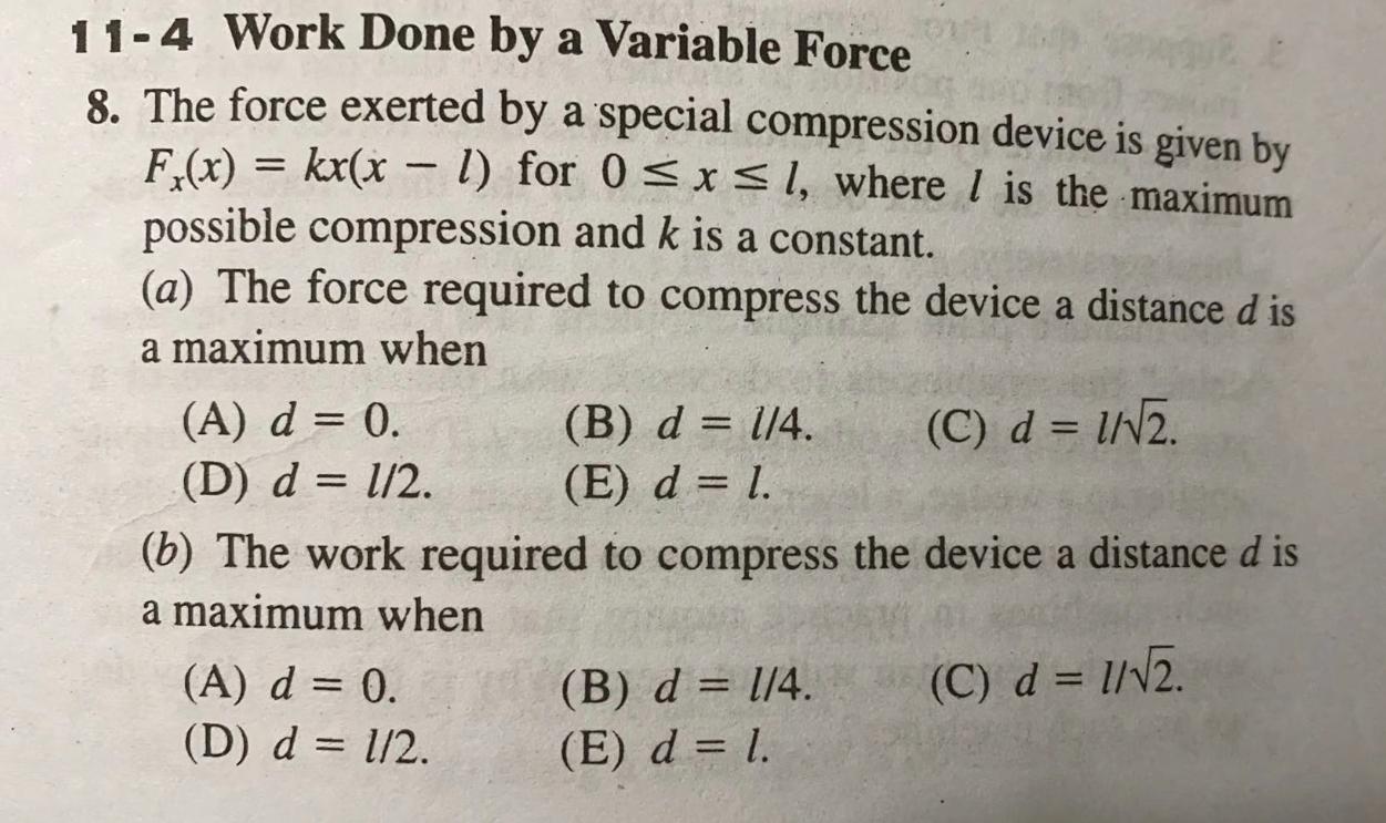 Solved 11-4 Work Done by a Variable Force 8. The force | Chegg.com
