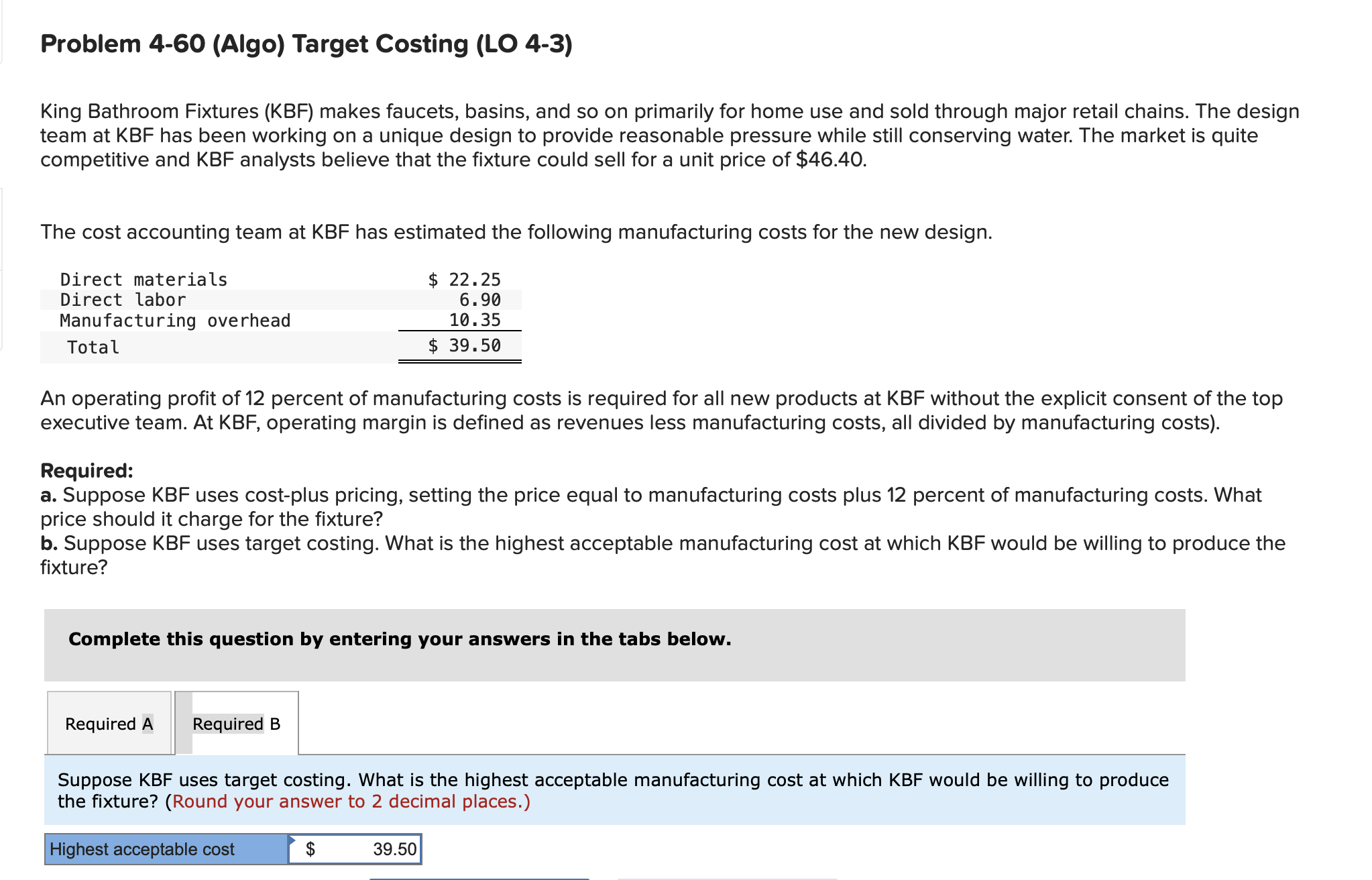 Solved King Bathroom Fixtures (KBF) makes faucets, basins, | Chegg.com
