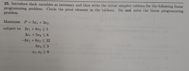Solved 25. Introduce slack variables as necessary and then | Chegg.com