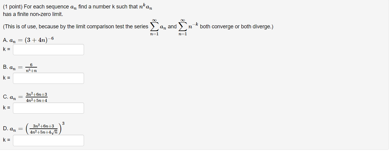 Solved (1 point) For each sequence an find a number k such | Chegg.com