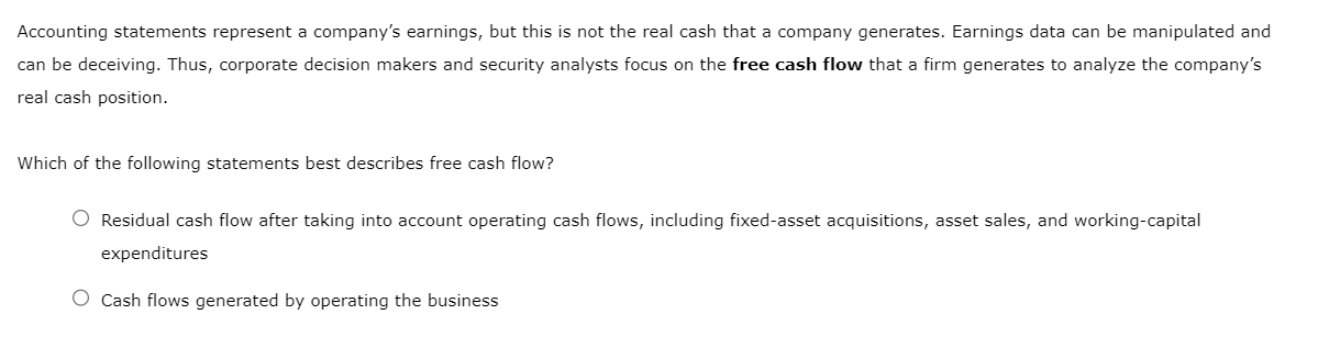 Solved Accounting statements represent a company's earnings, | Chegg.com